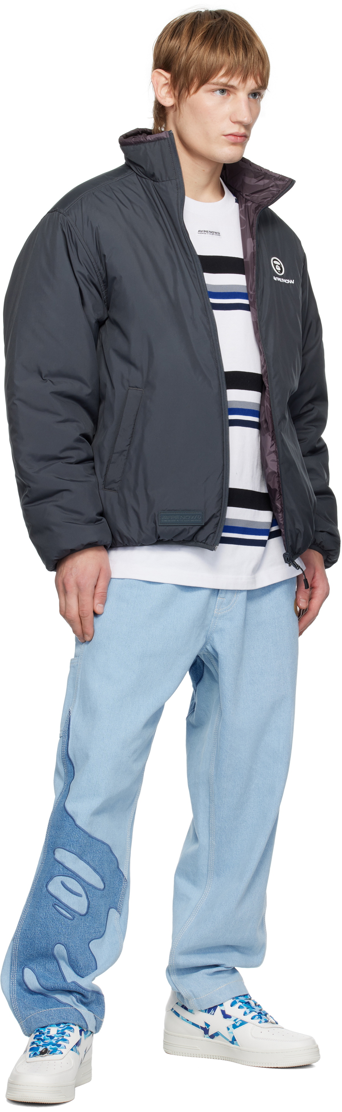 AAPE by A Bathing Ape Gray 'AAPE NOW' Moonface Logo Zip-Up Reversible ...