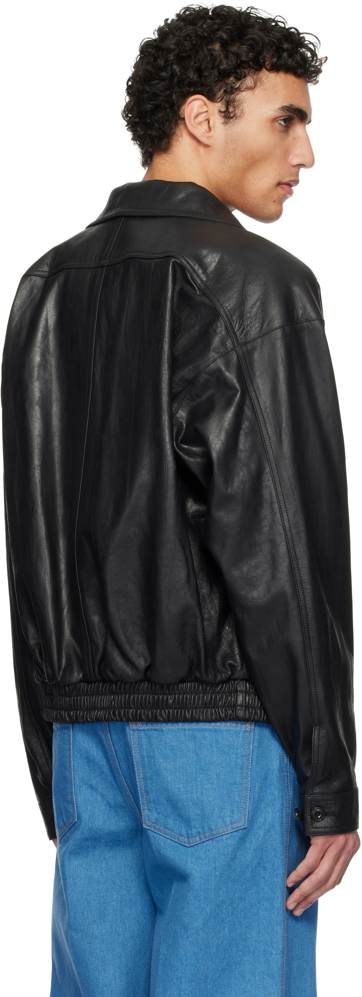RECTO Black Vintage Crack Effect Leather Jacket Recto
