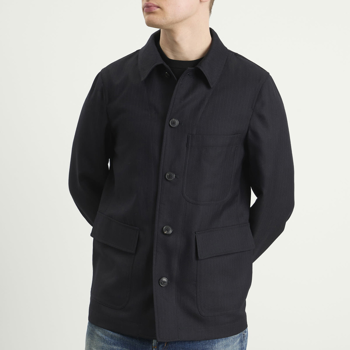 Dries Van Noten Men's Pinstripe Worsted Wool Jacket in Navy Dries Van Noten