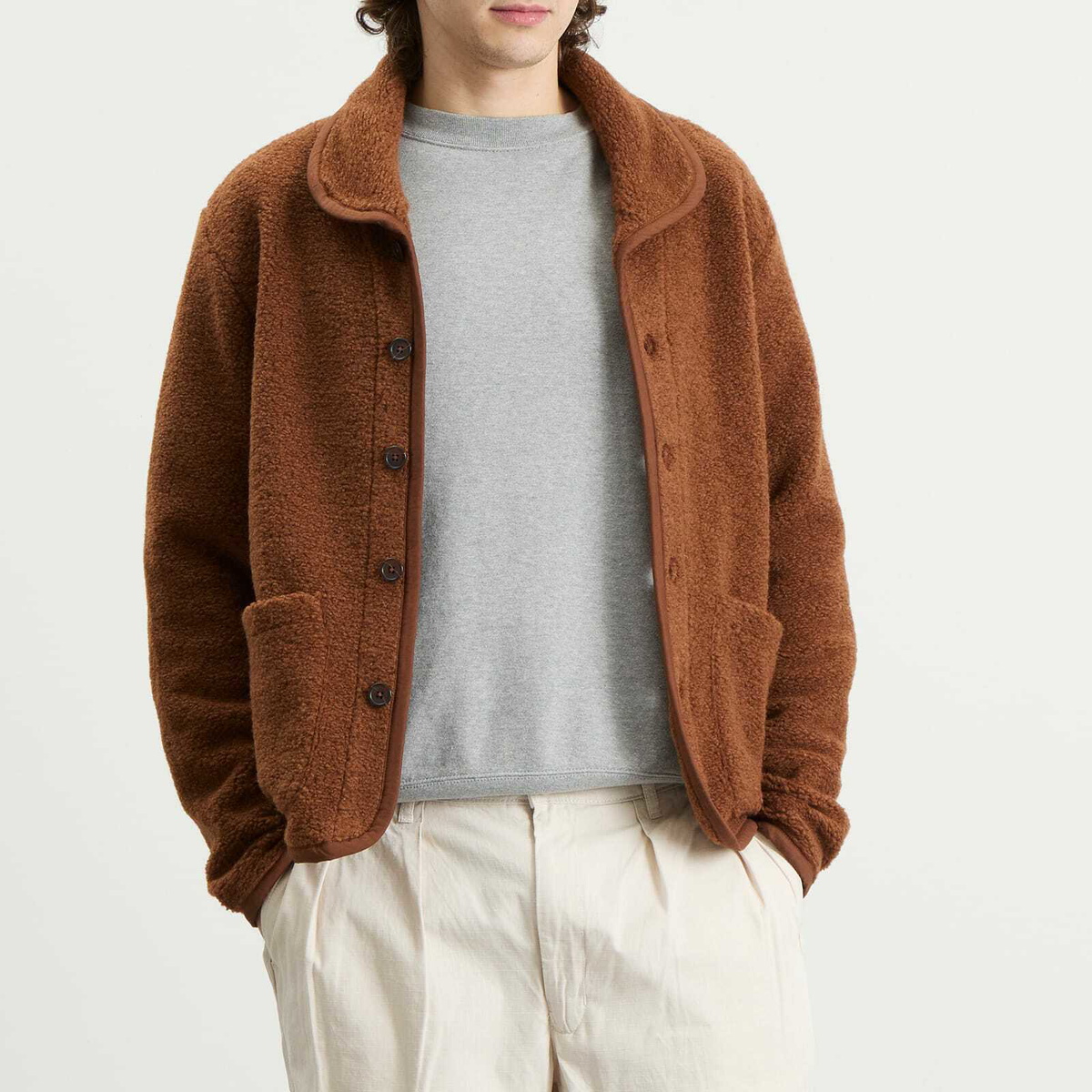 Universal Works Men's Alvar Fleece Lancaster Jacket in Cumin Universal ...