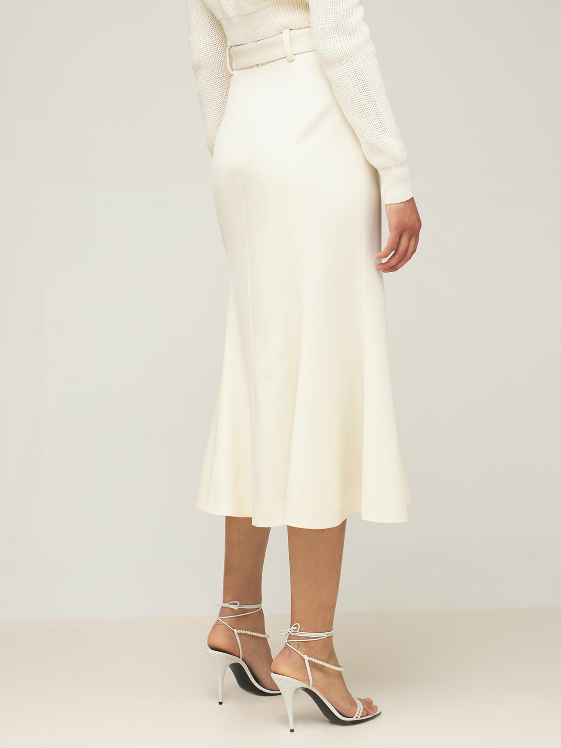 GIUSEPPE DI MORABITO High Waist Belted Wool Midi Skirt Giuseppe di Morabito