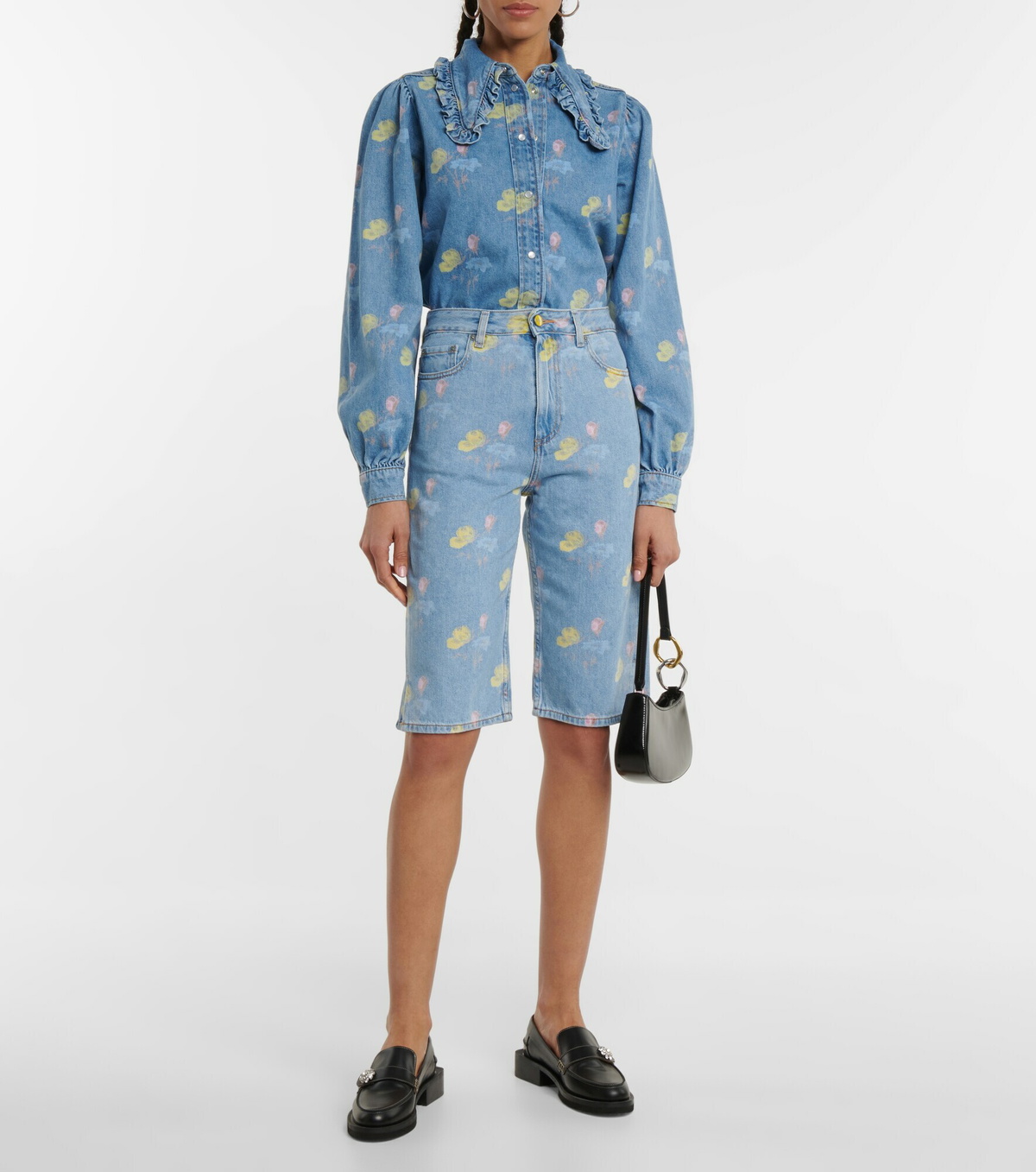 Ganni - Floral denim Bermuda shorts GANNI