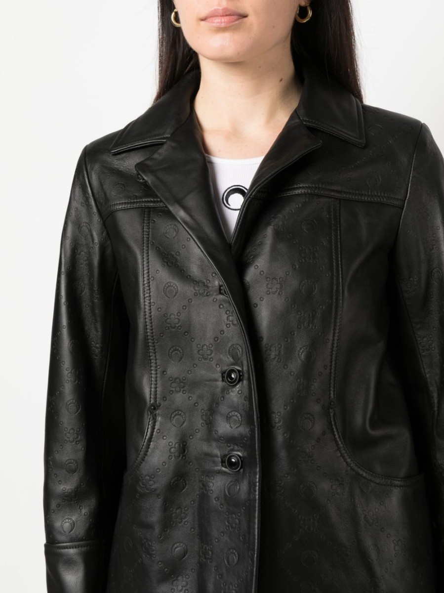 MARINE SERRE - Embossed Monogram Leather Jacket Marine Serre