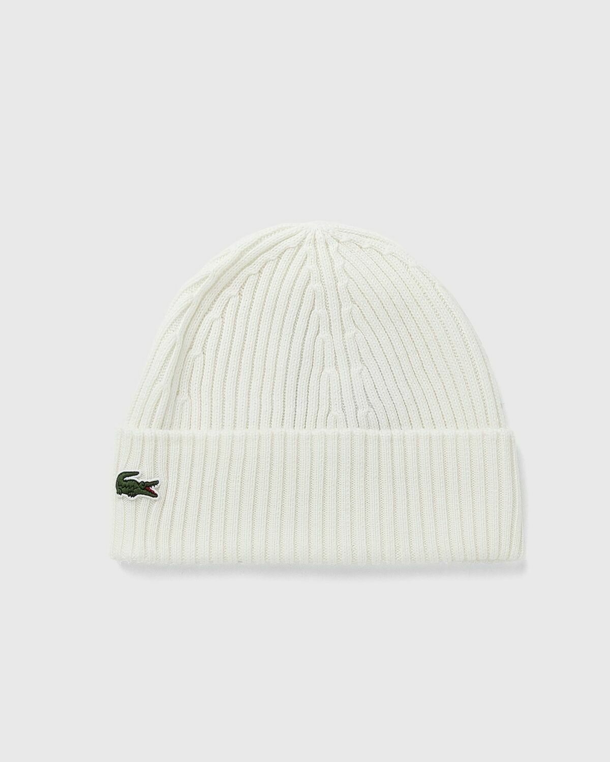 Lacoste Rib Knit Brushed Wool Beanie White Beanies Lacoste