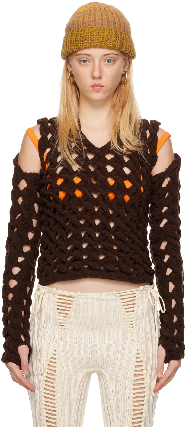 Isa Boulder SSENSE Exclusive Brown Fatcable Sweater Isa Boulder