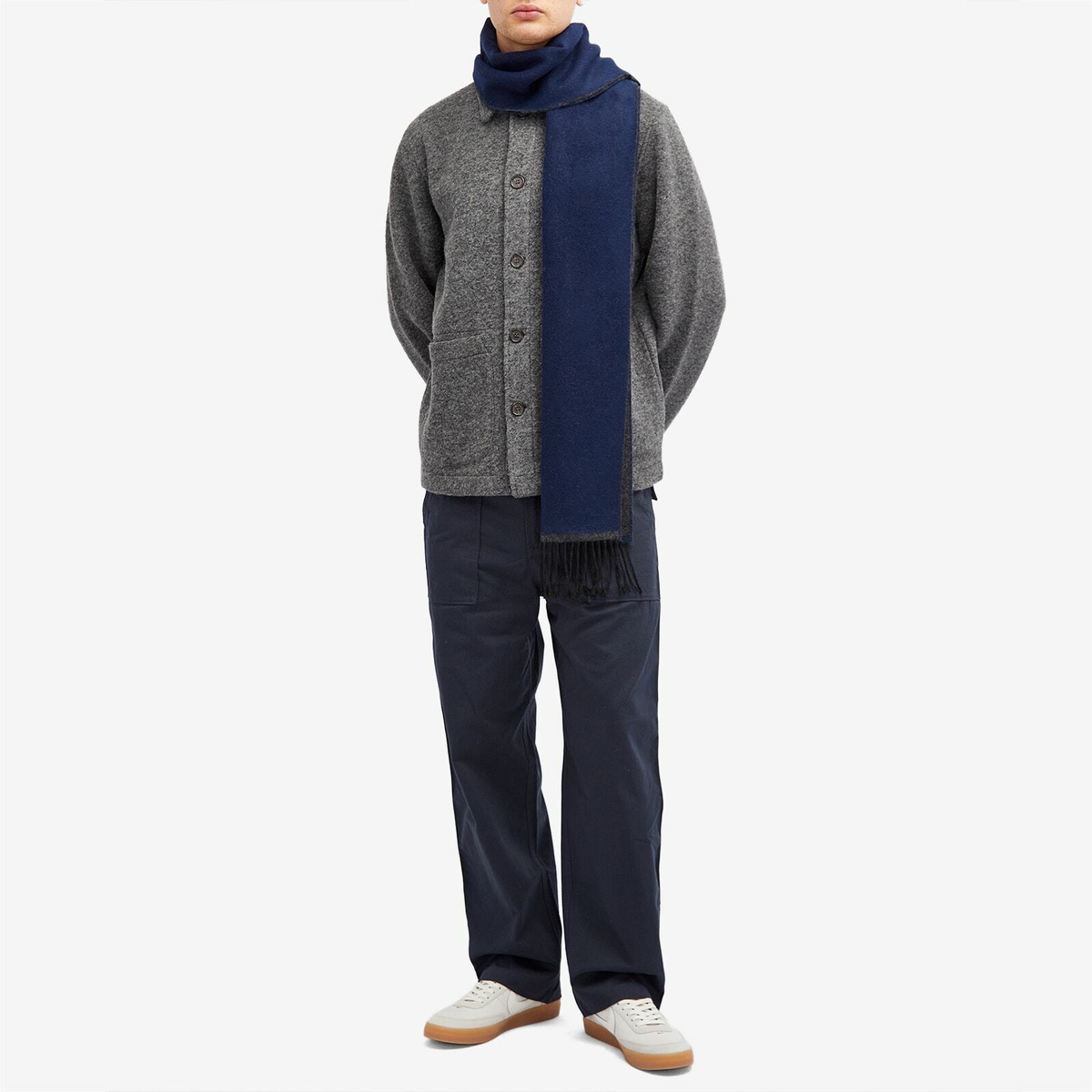 Universal Works Men's Double Sided Scarf in Navy/Grey Universal Works