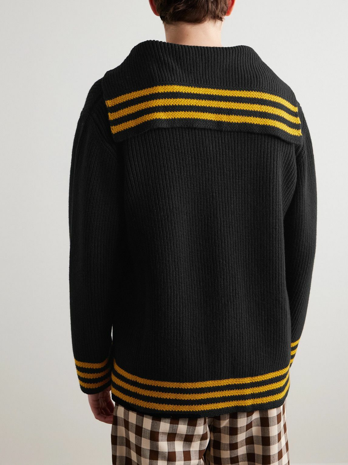 BODE - Deck Striped Ribbed Wool Sweater - Black Bode