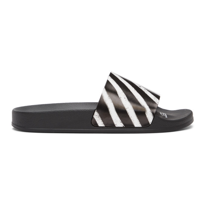 Off-White Black and White Spray Stripes Slides Off-White