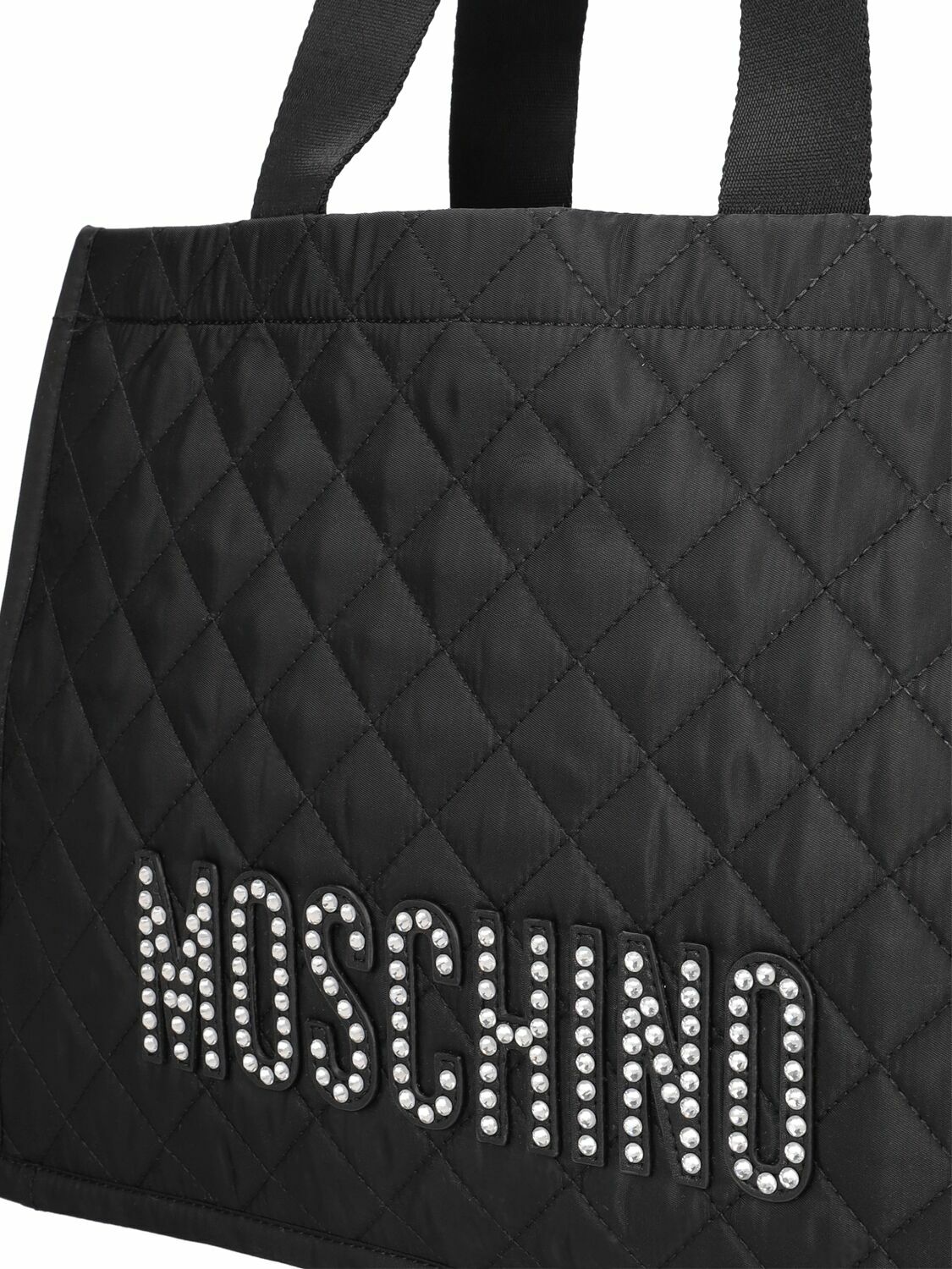 MOSCHINO - Crystal Logo Quilted Nylon Shoulder Bag Moschino