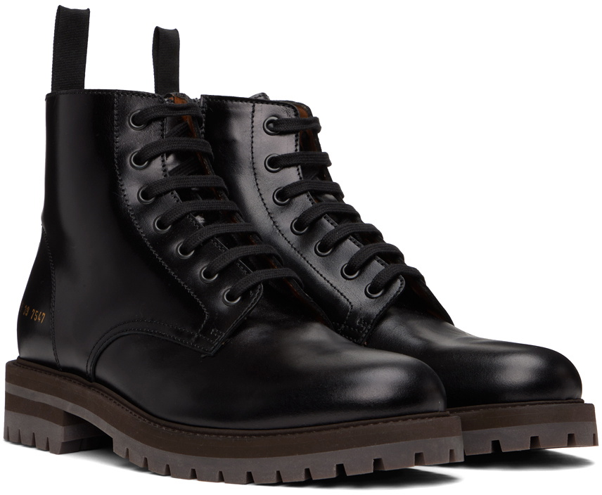 Common Projects Black Leather Combat Boots Common Projects