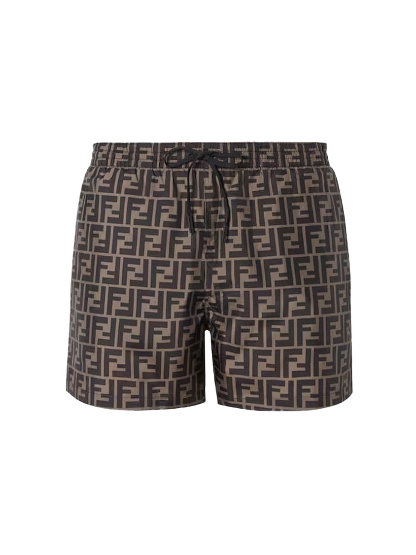 Fendi Nylon Swim Trunks With All-over Ff Motif Fendi