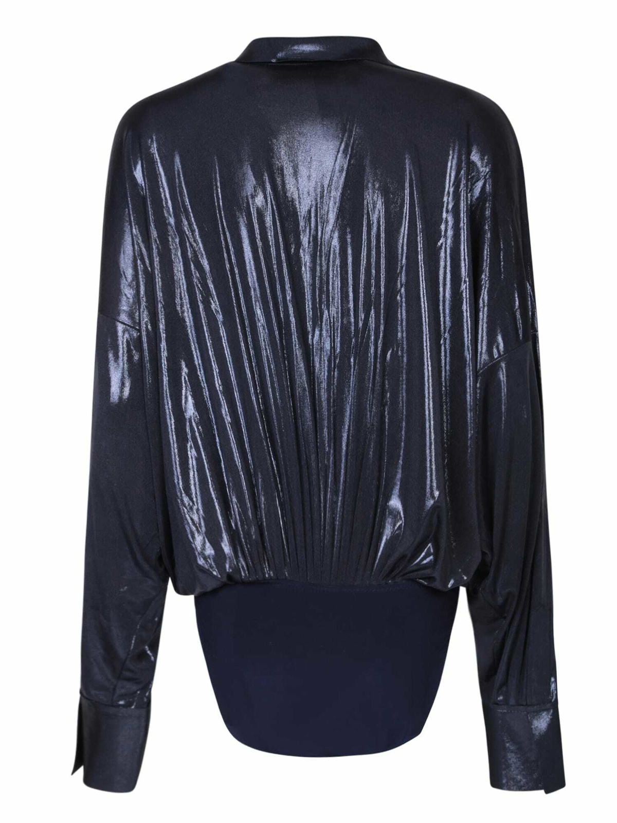 Norma Kamali Metallic Blue Boyfriend Body Shirt Norma Kamali