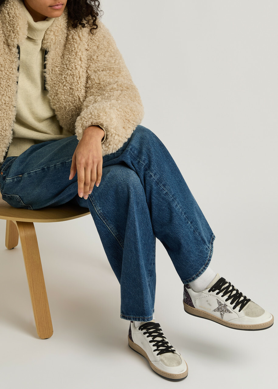 Golden Goose Ball Star Distressed Panelled Leather Sneakers White ...