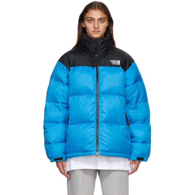 VETEMENTS Blue and Black Down Two-Tone Coat Vetements