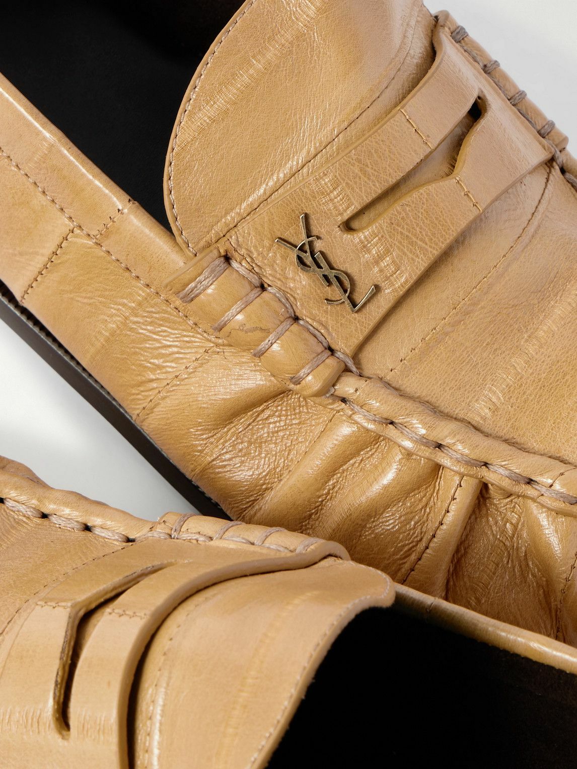 SAINT LAURENT - Le Loafer Monogram Logo-Appliquéd Eel Penny Loafers ...