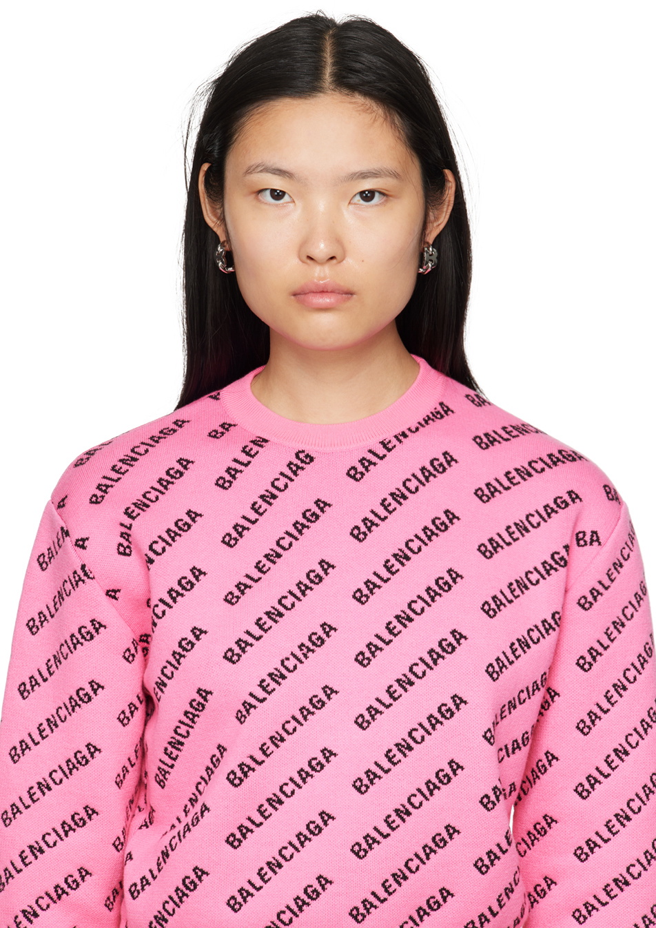 Balenciaga Silver B Chain Hoop Earrings Balenciaga