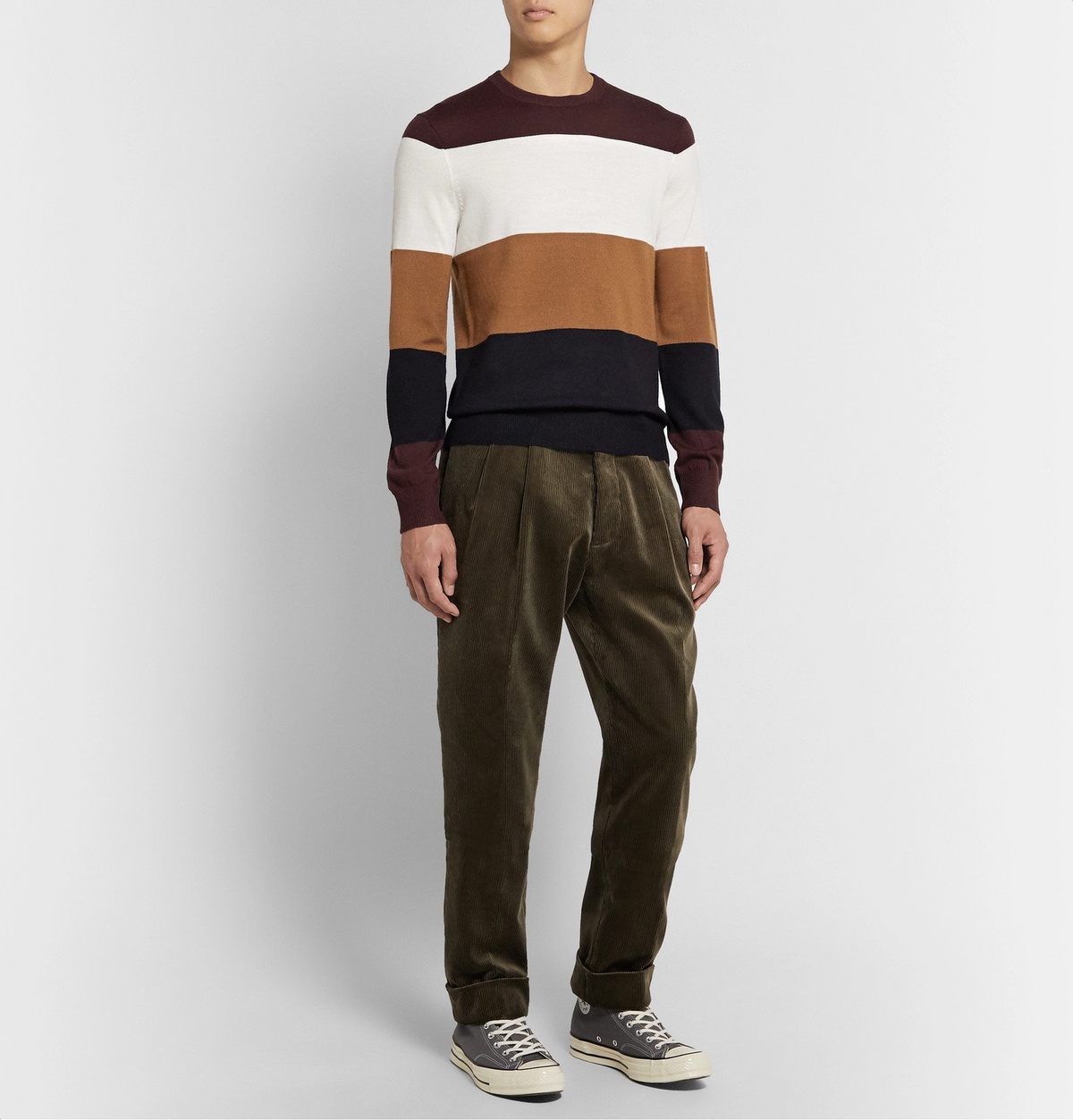 Club Monaco - Colour-Block Merino Wool Sweater - Burgundy Club Monaco