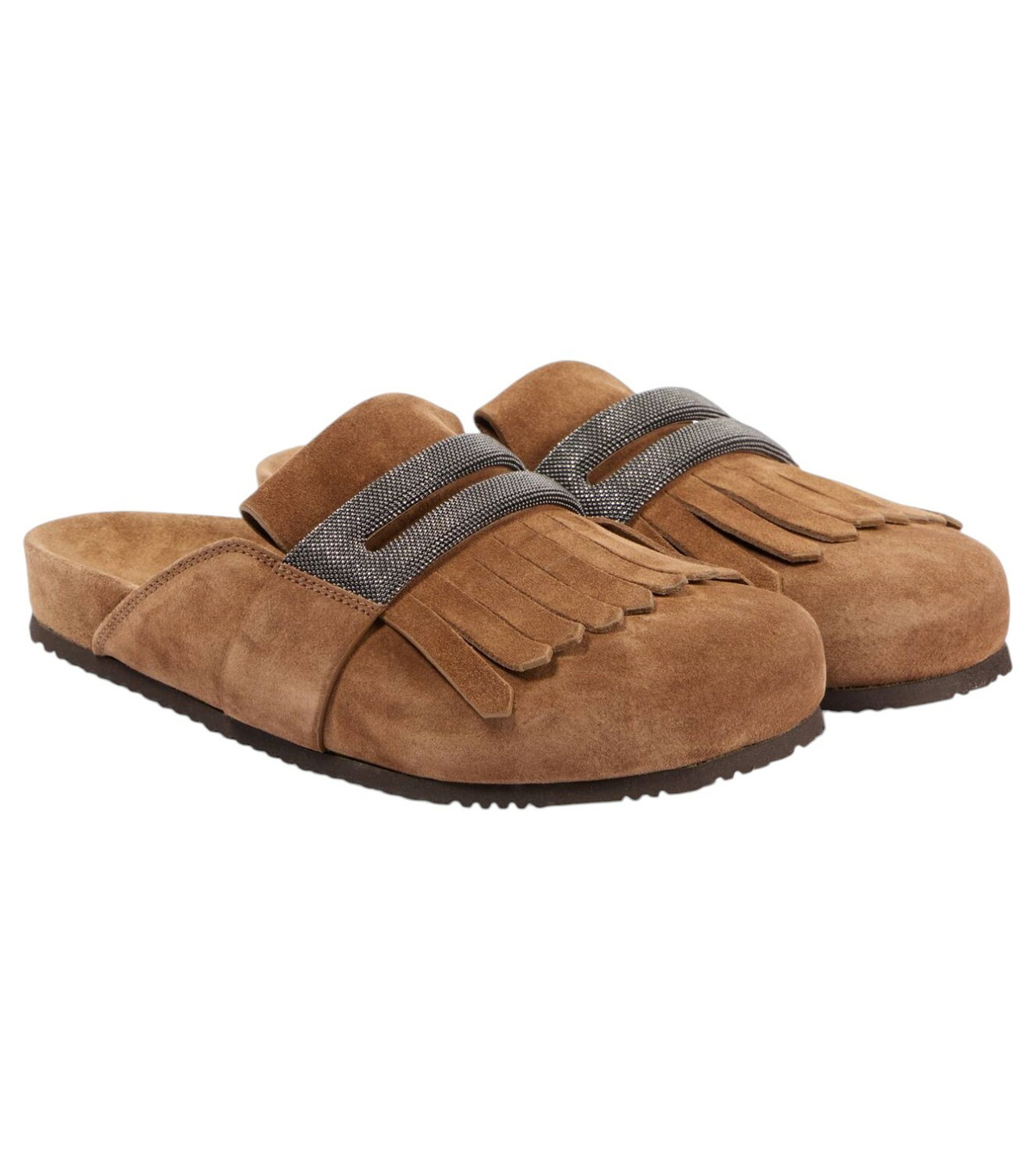 Brunello Cucinelli Fringed suede slippers Brunello Cucinelli