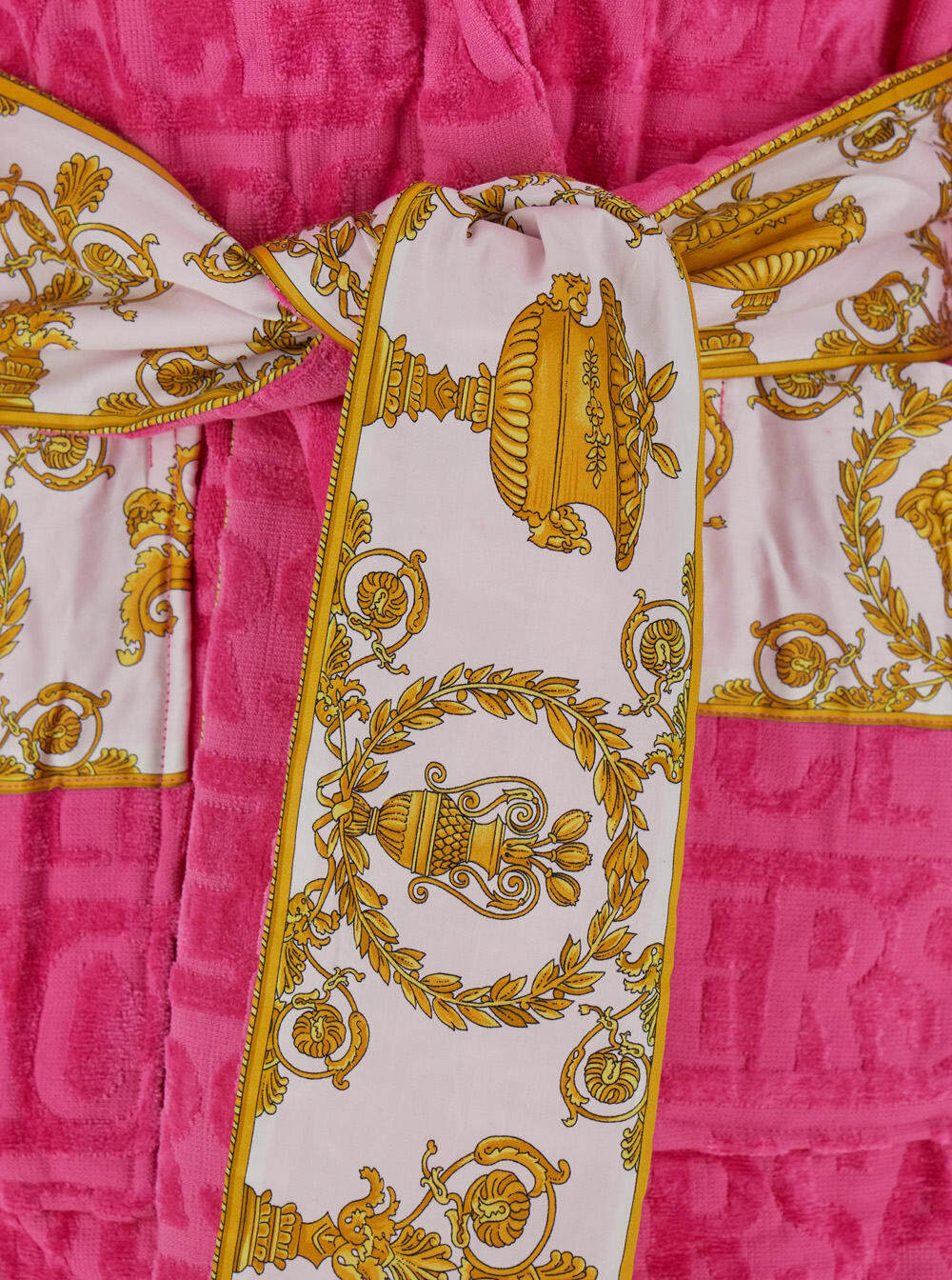 Versace Pink Bathrobe With Baroque Pattern In Terry Cotton Versace