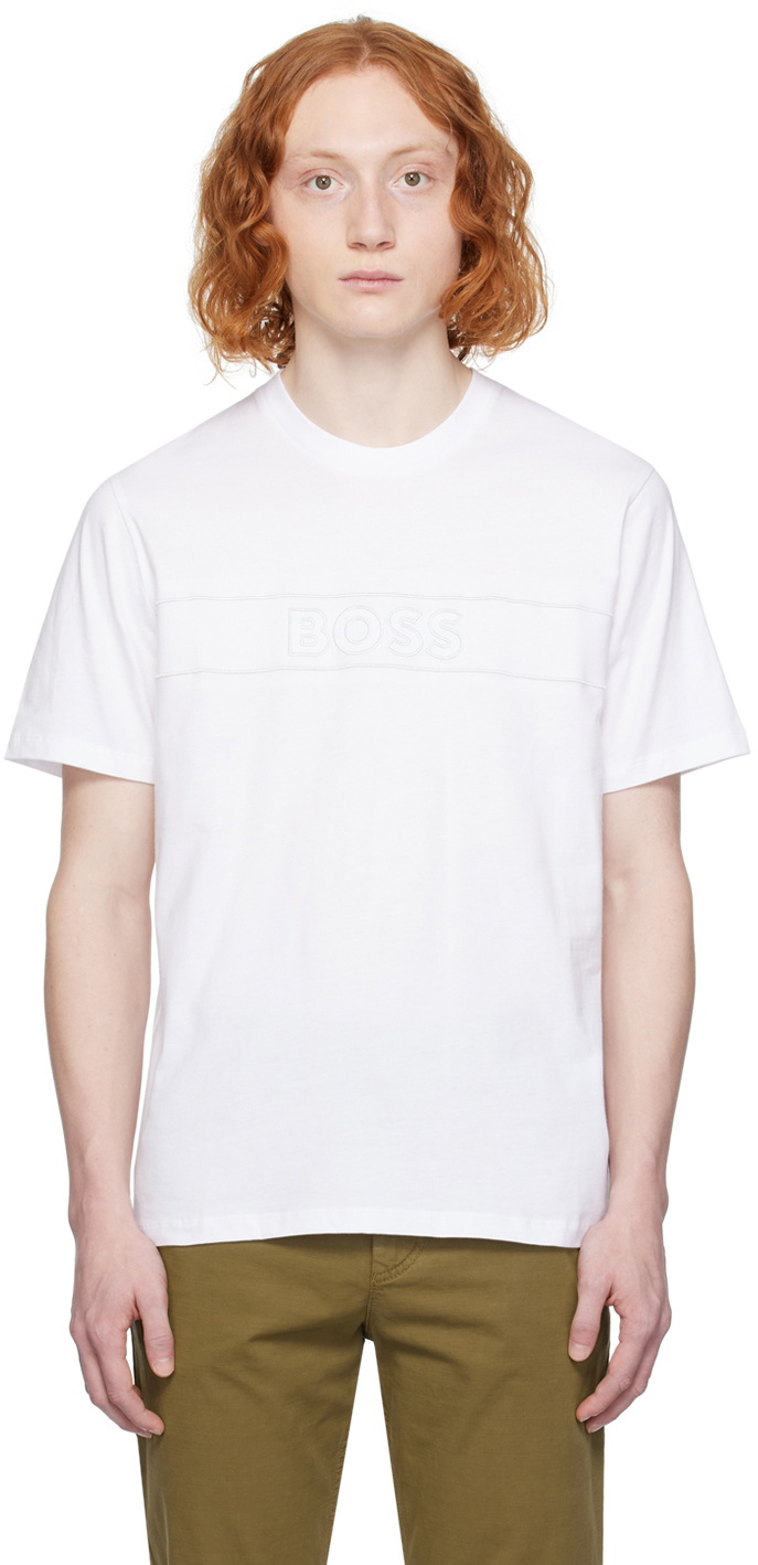 BOSS White Embroidered T-Shirt BOSS