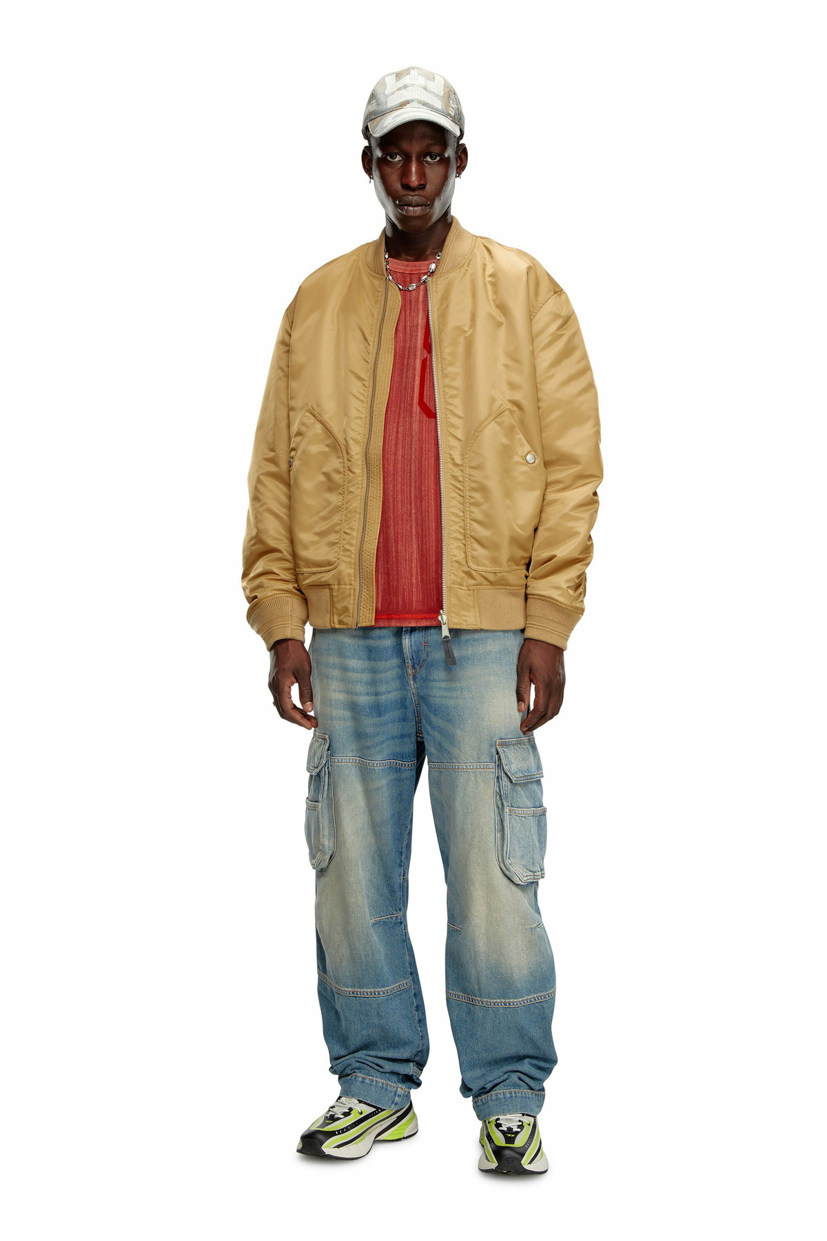 Diesel Bomber in padded nylon with Oval D - Jackets Mens in Brown Diesel