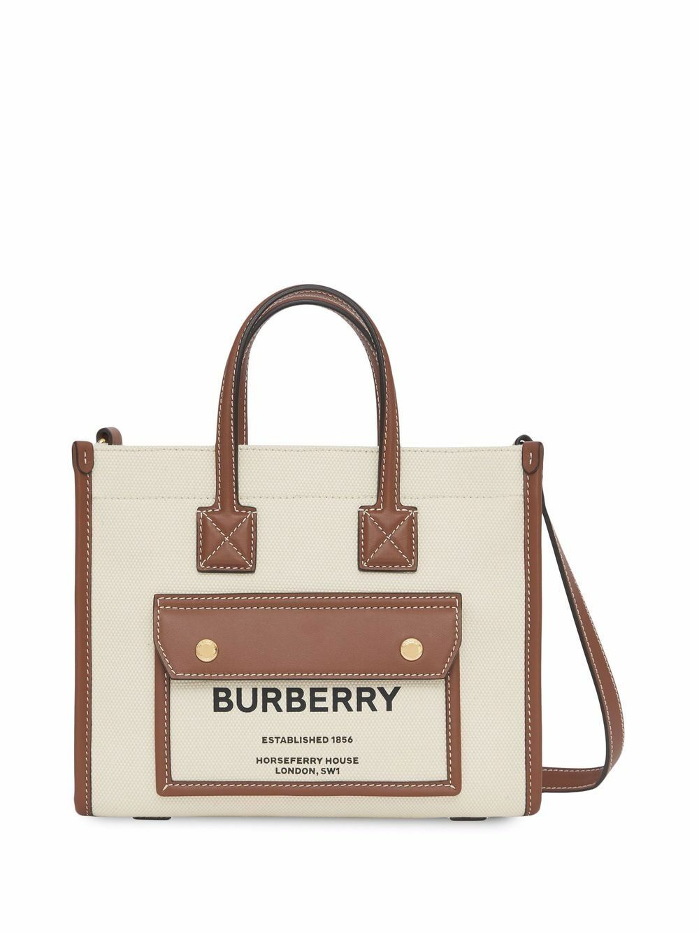 BURBERRY - Pocket Mini Cotton And Leather Shopping Bag Burberry