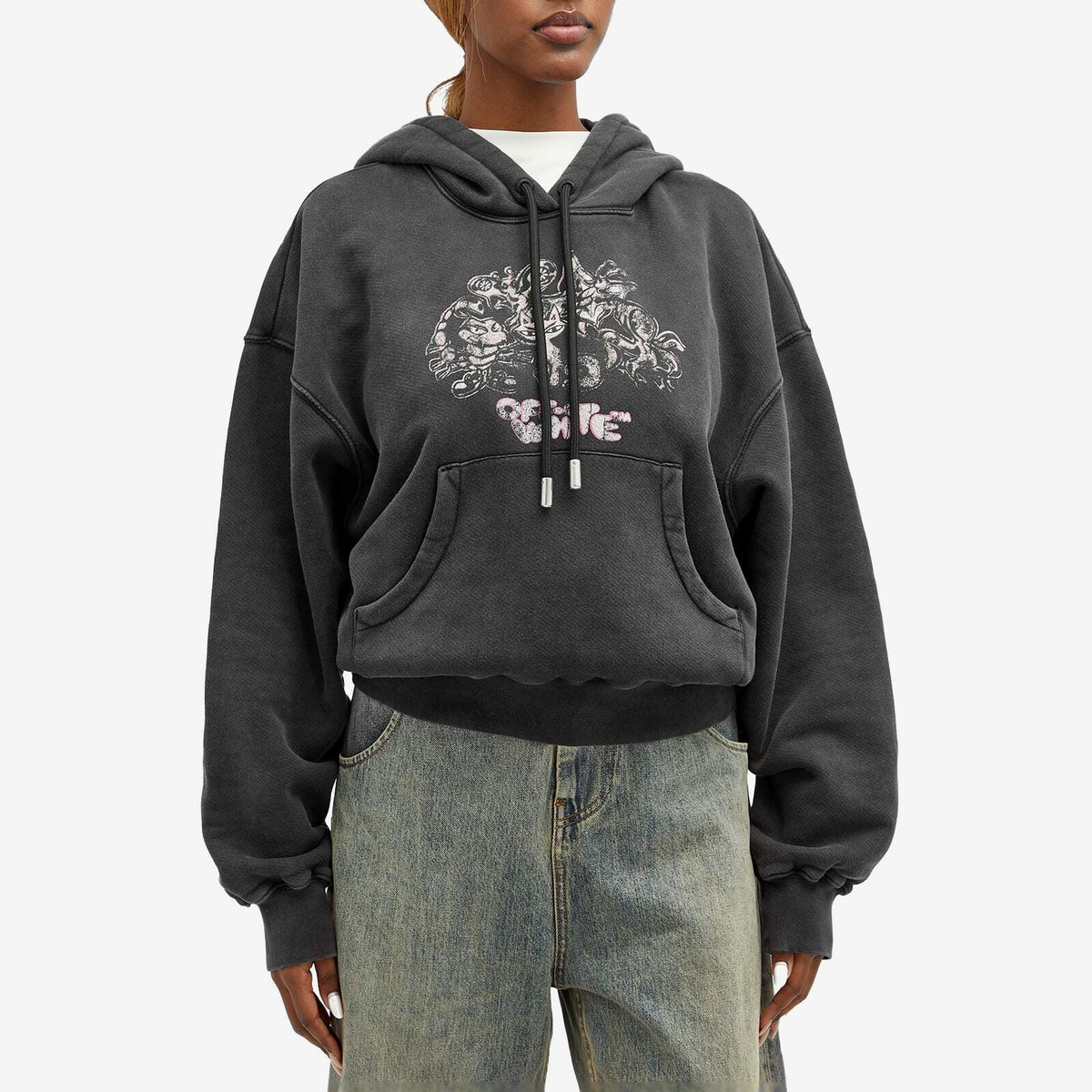 Off-White Women's Washed Characters Over Hoodie in Black Off-White