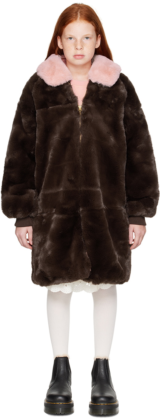 Mini Rodini Kids Brown Fluffy Faux-Fur Coat Mini Rodini