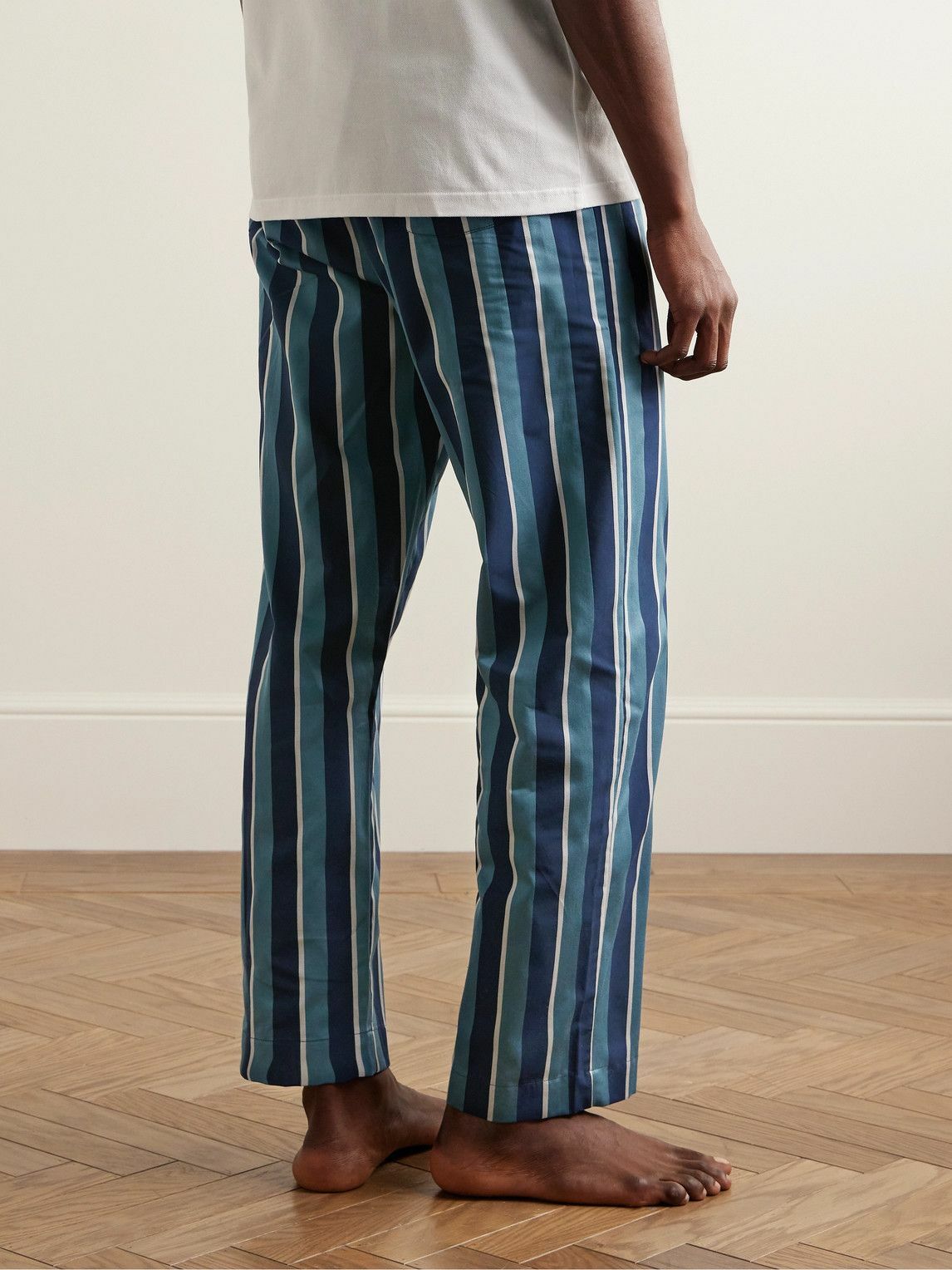 Derek Rose - Royal 221 Straight-Leg Striped Cotton-Satin Pyjama ...