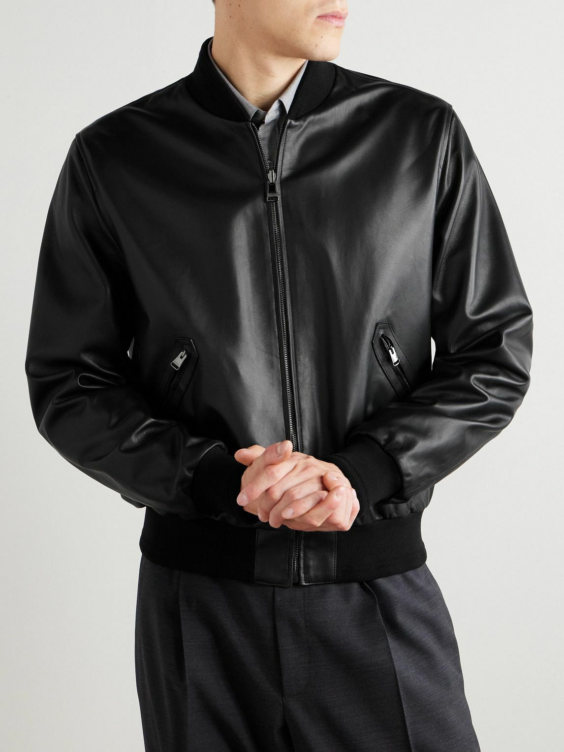 Canali - Reversible Leather and Shell Bomber Jacket - Black Canali