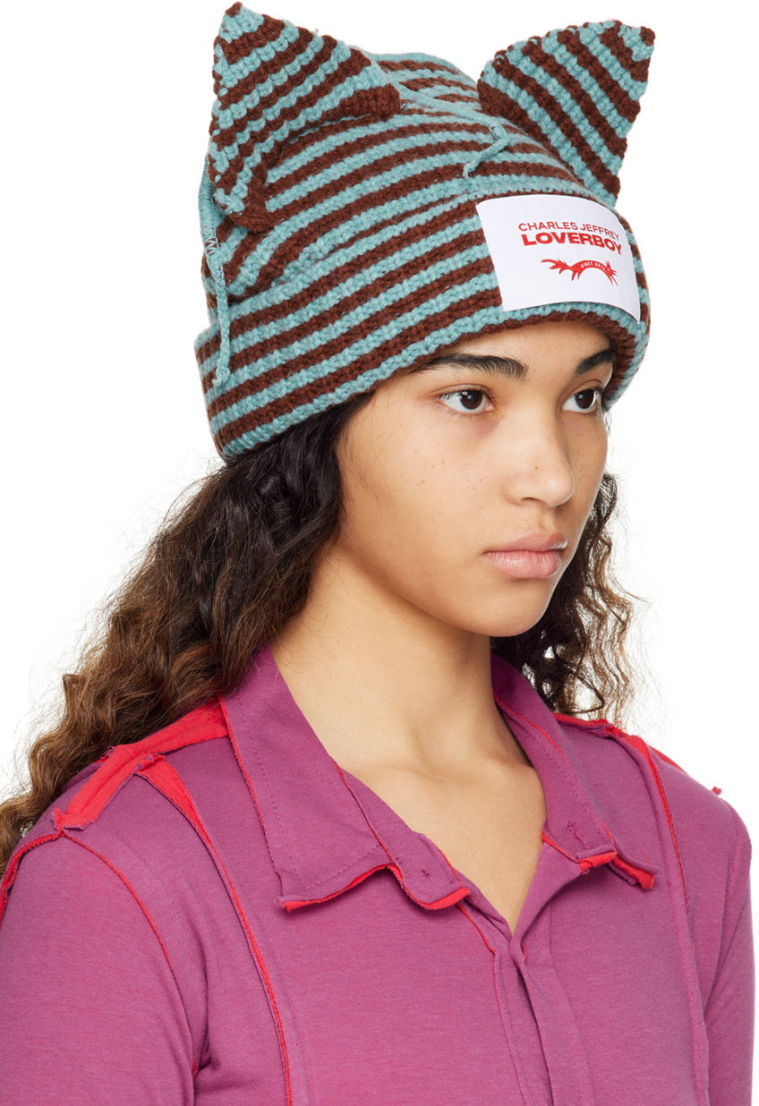 Charles Jeffrey Loverboy Blue & Brown Chunky Ears Beanie Charles ...