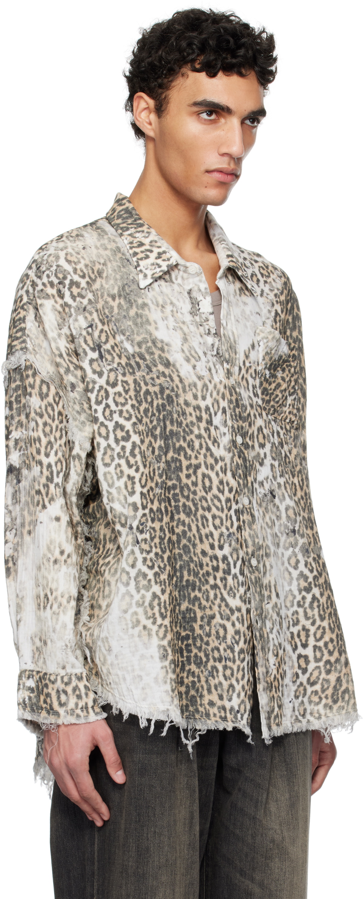 R13 Brown Shredded Seam Drop Neck Shirt R13