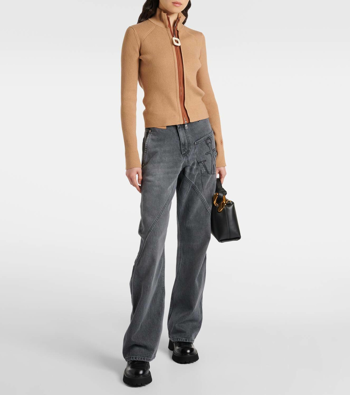 JW Anderson Ribbed-knit zip-up cotton cardigan JW Anderson