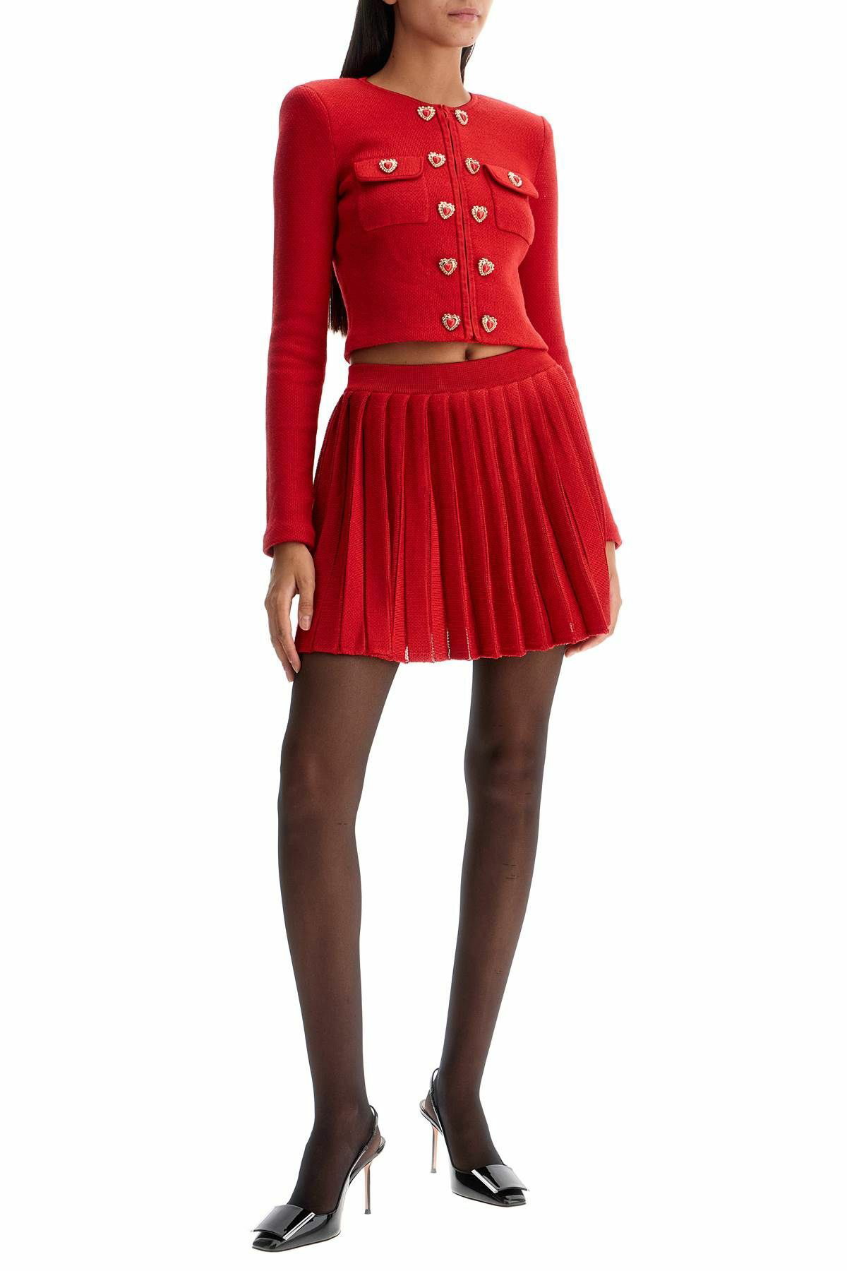 SELF PORTRAIT short knitted cardigan with heart-shaped buttons Red Self ...