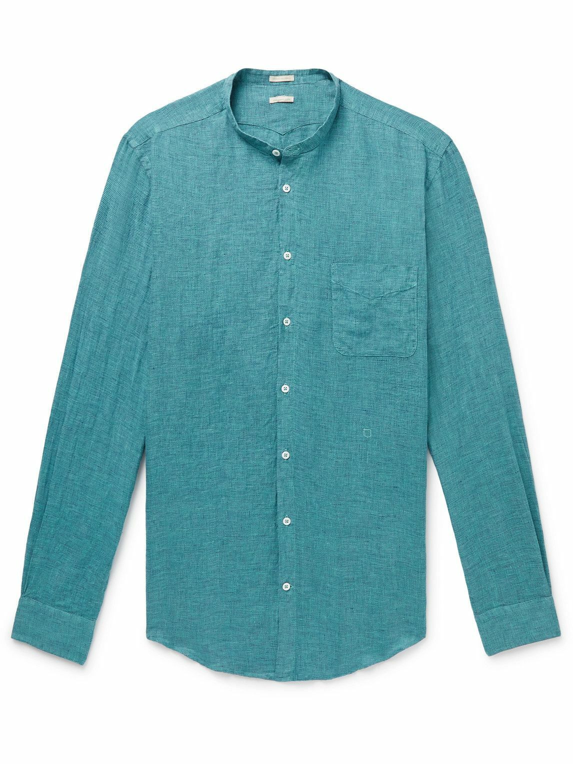 Massimo Alba - Noto2 Grandad-Collar Linen-Hopsack Shirt - Blue Massimo Alba