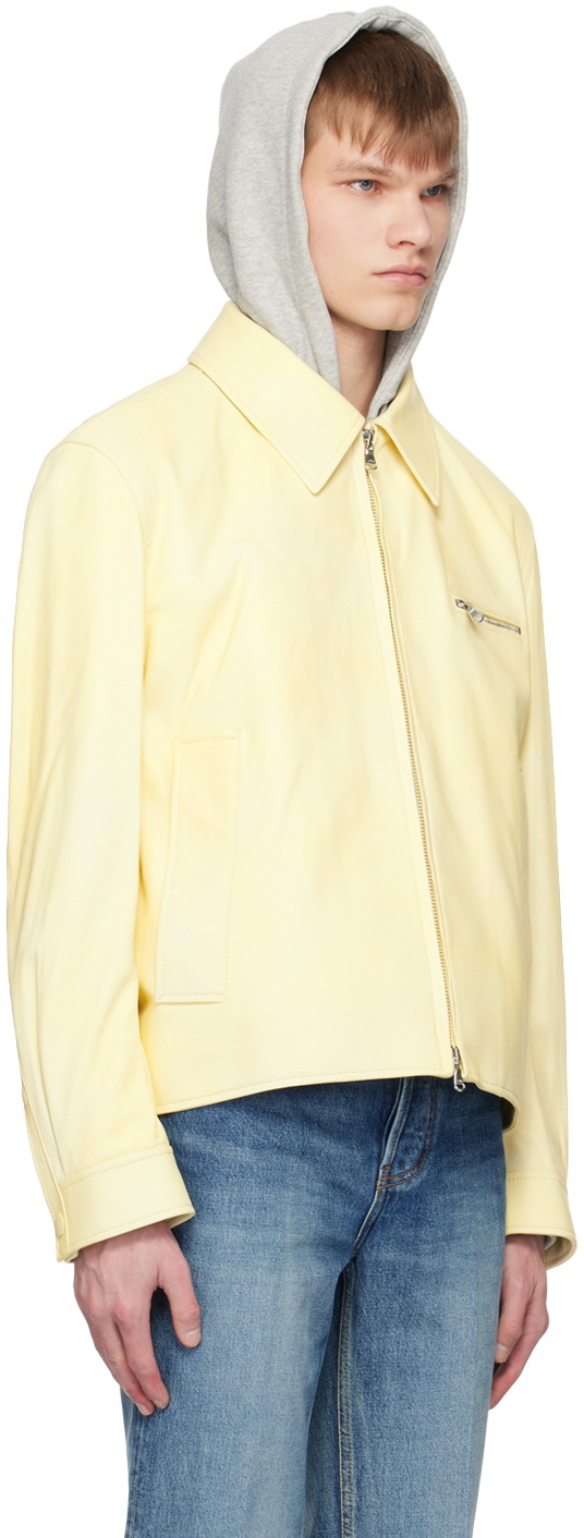 Solid Homme Yellow Spread Collar Leather Jacket Solid Homme