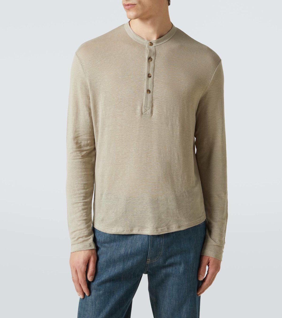 Thom Sweeney Linen-blend Henley shirt Thom Sweeney