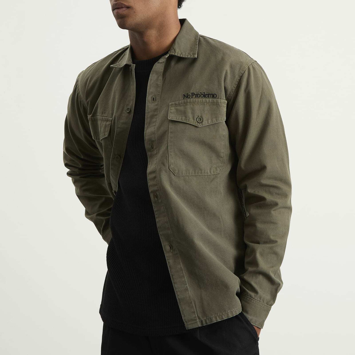 No Problemo Men's Mini Problemo Ripstop Work Shirt in Olive NoProblemo
