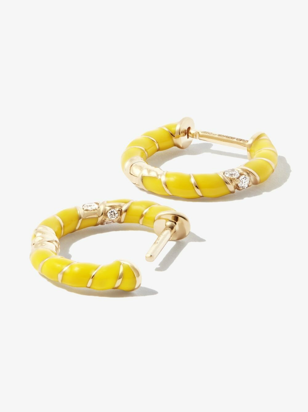 Yvonne Léon 9K Yellow Gold Mini Torsade Enamel And Diamond Hoop ...