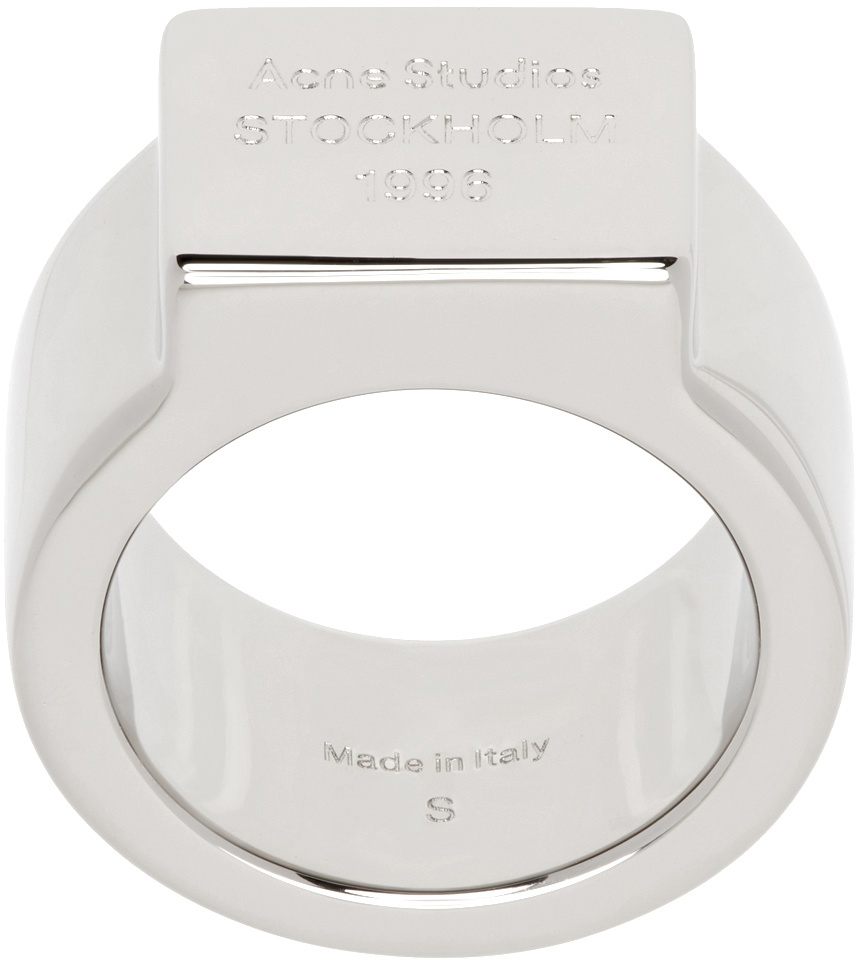 Acne Studios Silver Logo Engraved Signet Ring Acne Studios