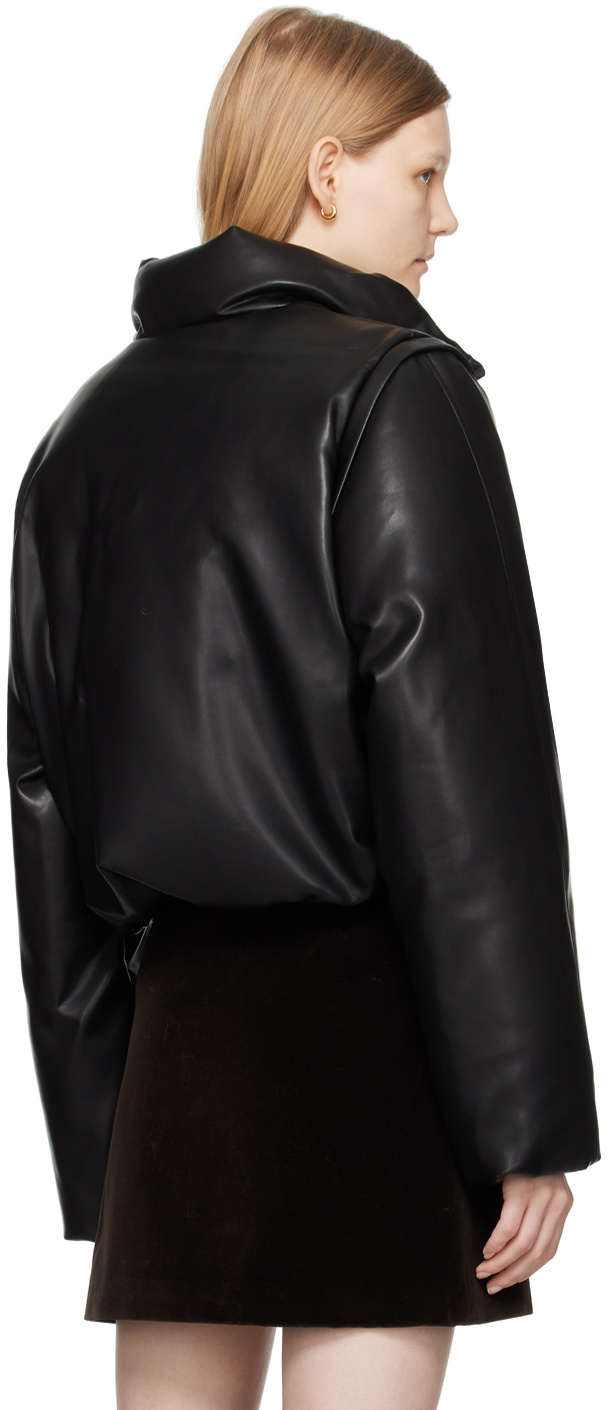 LOW CLASSIC Black Cropped Faux-Leather Down Jacket Low Classic