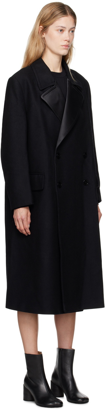MM6 Maison Margiela Black Double-Breasted Wool Coat MM6 Maison Margiela
