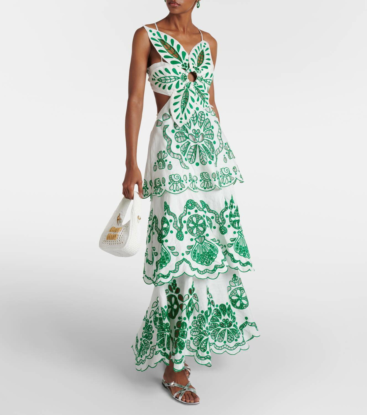 Farm Rio Flower Richelieu linen midi dress Farm Rio