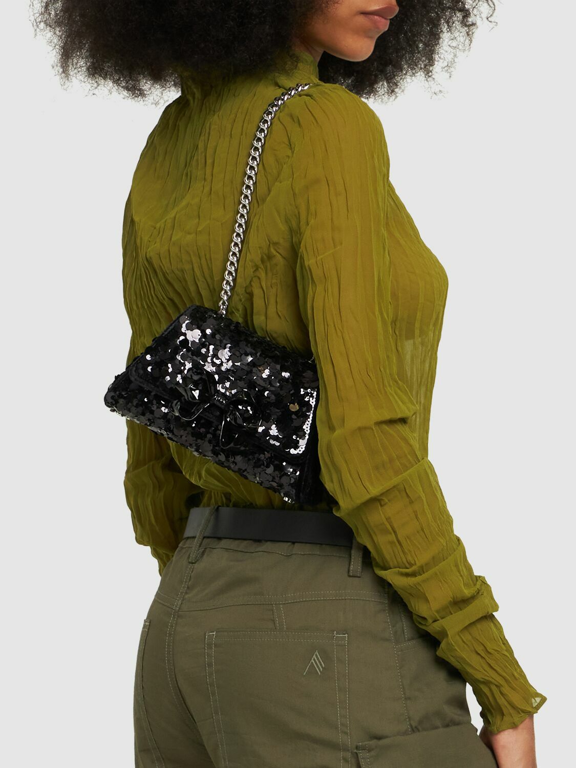SELF-PORTRAIT - Mini Sequin Bow Shoulder Bag Self-Portrait