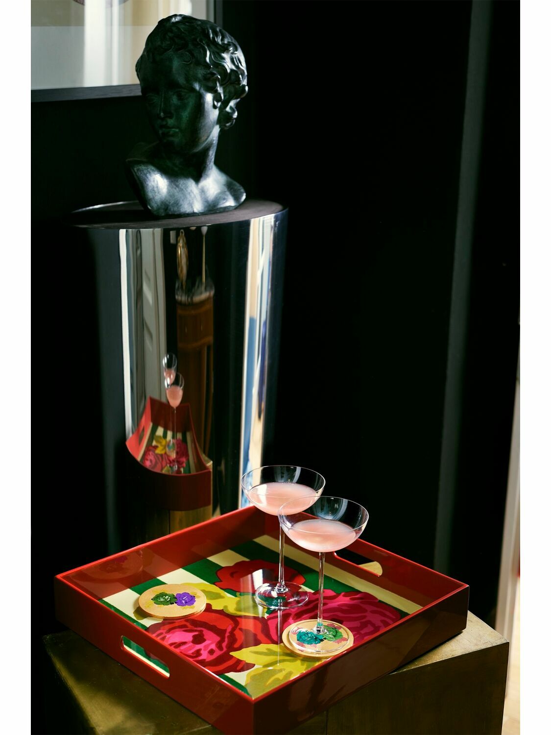 LISA CORTI Nizam Stripes Green Lacquered Tray Lisa Corti