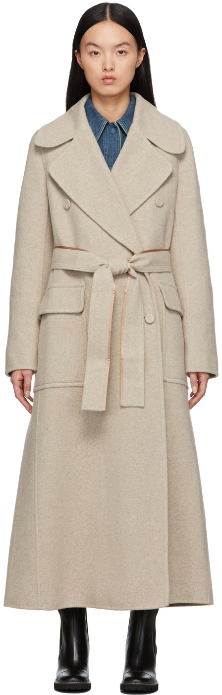 Chloé Beige Fluffy Cashmere Coat Chloe