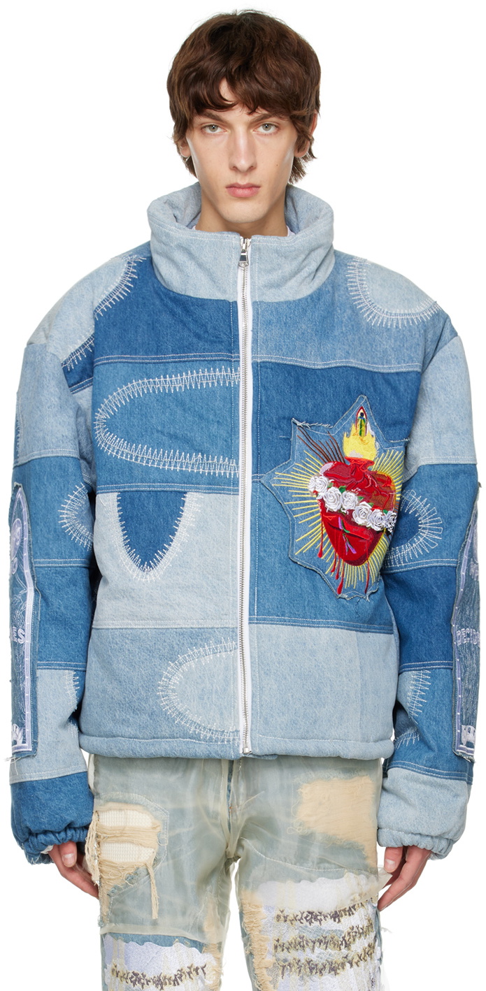 Who Decides War by MRDR BRVDO Blue Sacred Melded Denim Puffer Jacket ...