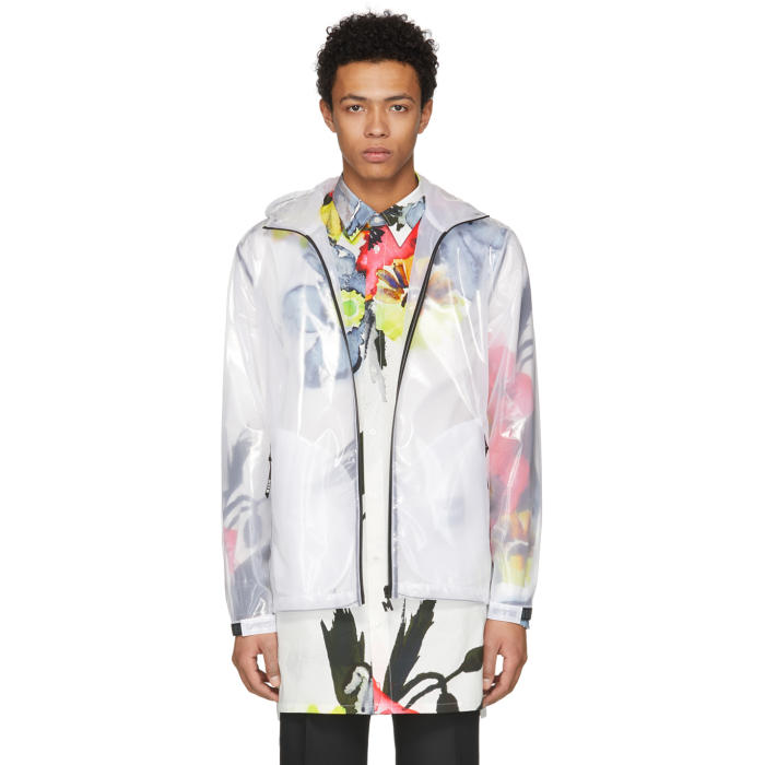MSGM White Transparent Hooded Jacket MSGM