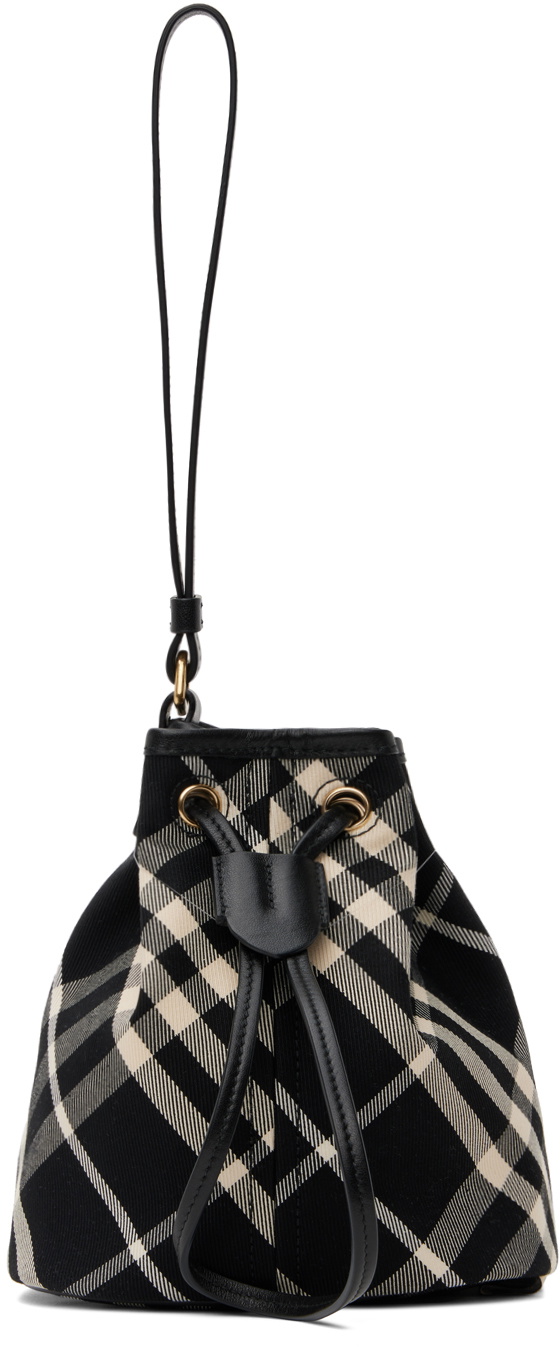 Burberry Black & Off-White Check Drawstring Pouch Burberry