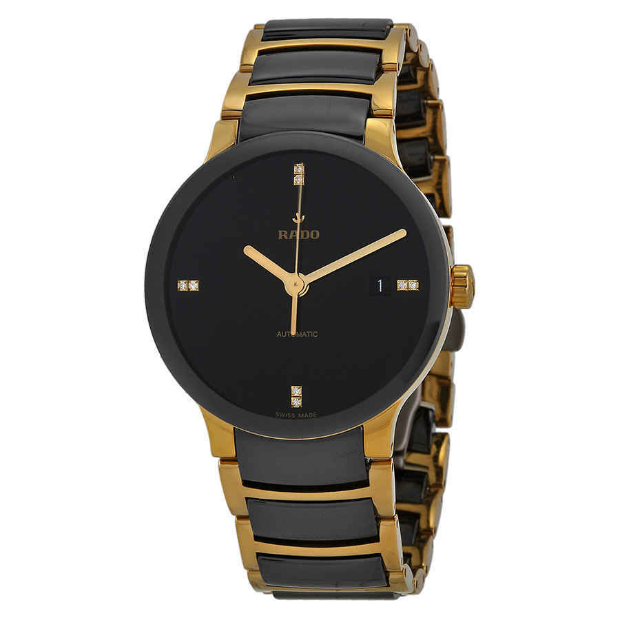 Rado Centrix Black Dial Gold-plated and Black Ceramic Mens Watch ...